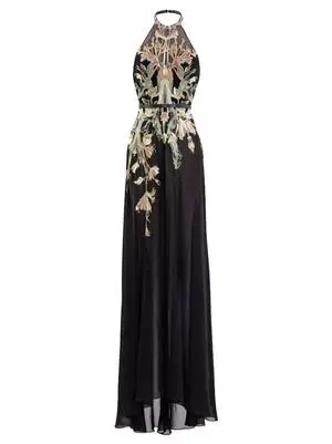 SAIID KOBEISY Sleeveless Maxi Dress With Floral Embroidery - Black