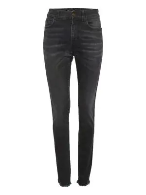 Saint Laurent Straight Leg Frayed Hem Jeans - Black