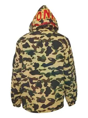 A BATHING APE Shark Camo-print Zip-up Hoodie - Neutrals