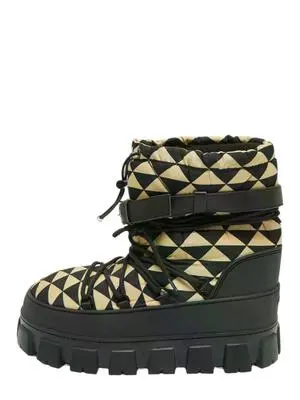 Prada Geometric Print Drawstring Boots - Black