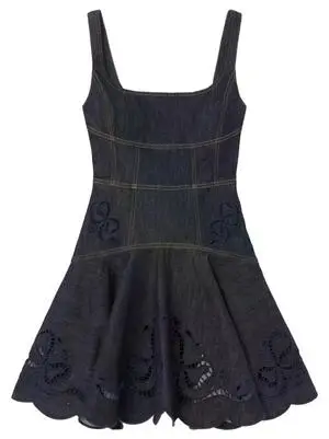 SELF-PORTRAIT Bow-embroidered Mini Dress - Blue