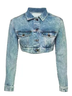 Moschino Embellished Cropped Denim Jacket - Blue
