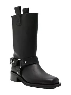 GANNI Harness Detail Biker Boots - Black