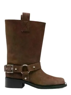 GANNI Buckle-detail Biker Boots - Brown