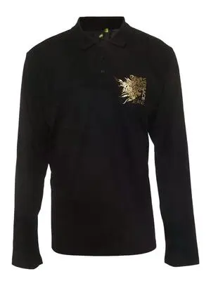 Versace Logo Tiger-print Polo Shirt - Black