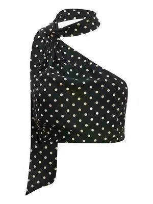 OCCLEUS Polka Dot Halter Neck Top - Black