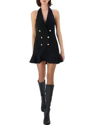 OCCLEUS Noir Double-breasted Ruffled Dress - Black