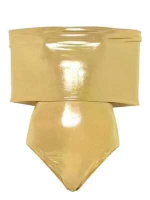 Norma Kamali Off-shoulder Metallic Bodysuit - Gold