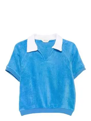 TERRY PUESTO Towelling Finish Polo-collar V-neck T-shirt - Blue