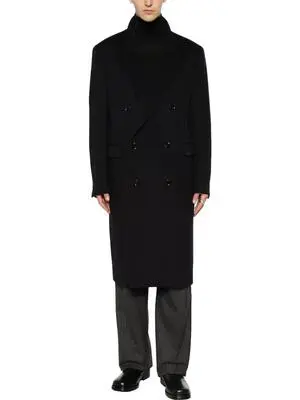 LARDINI Double-breasted Peak-lapel Coat - Black