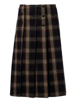 Attico Plaid Pleated Cotton Midi Skirt - Black