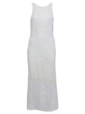 Sandro Sleeveless Maxi Dress With Glass Embellishments - Neutrals