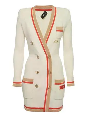 Elisabetta Franchi Cream Knit Double-breasted Mini Dress - Neutrals