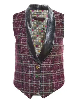 Etro Check Tweed Velvet Collar Vest - Red