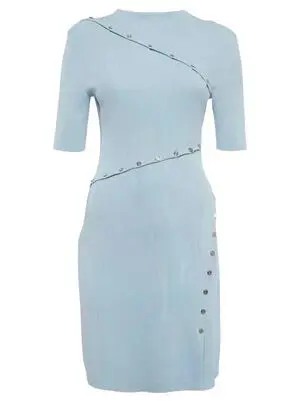 Maje Ribbed-knit Button-detail Mini Dress - Blue