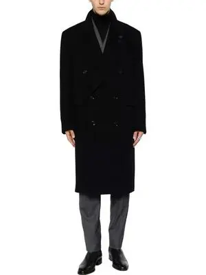 LARDINI Double-breasted Peaked-lapel Coat - Black