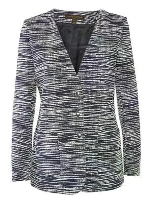 LOUIS VUITTON Navy Tweed V-neck Jacket - Blue