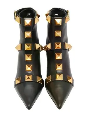 VALENTINO Valentino Garavani Black Leather Roman Stud Embellished Ankle Boots