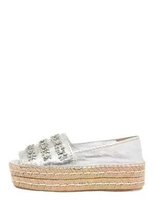 Prada Crystal-embellished Platform Espadrilles - Silver