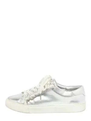 Tory Burch Lace-up Sneakers With Ruffle Trim - Silver