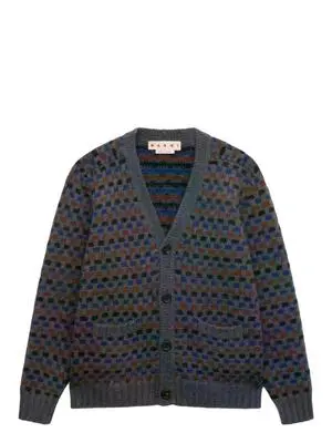 Marni Shetland Wool Jacquard Cardigan - Grey