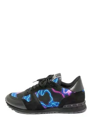 Valentino Garavani Valentino Garavani Rockrunner Canvas And Suede Lace Up Sneakers Black