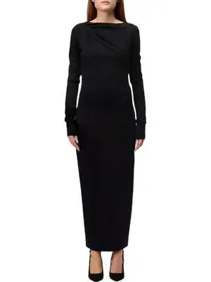 Emporio Armani Draped Detail Long Sleeve Maxi Dress - Black