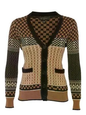 Etro Intarsia Geometric Pattern V-neck Cardigan - Neutrals