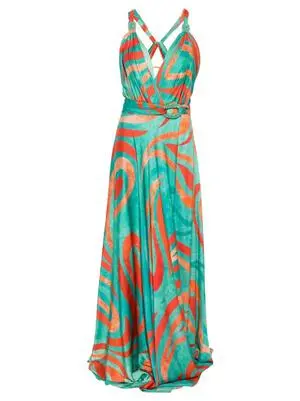 MAESTRI Abstract Print Beaded Maxi Dress - Green