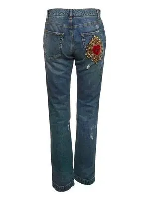 Dolce & Gabbana Baroque Heart Patch Jeans - Blue