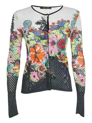 Roberto Cavalli Floral Print Long Sleeve Cardigan - Black