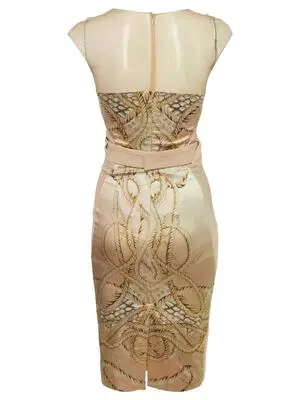 Zuhair Murad Beige Baroque Print Mesh Panel Midi Dress - Neutrals