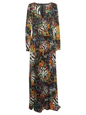 Roberto Cavalli Seashell And Zebra Print Maxi Dress - Black