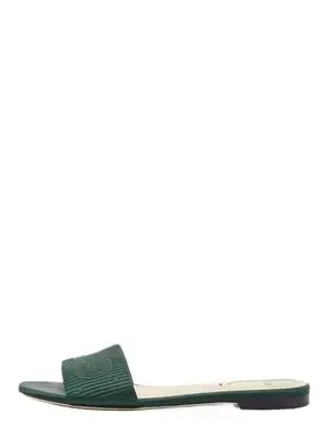 Fendi Logo-motif Satin Slides - Green
