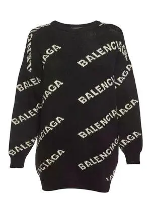 Balenciaga All-over Logo Intarsia Knitted Sweater - Black