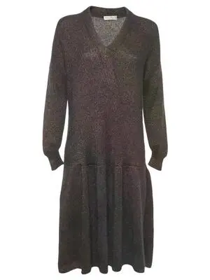 Brunello Cucinelli V-neck Knitted Midi Dress - Black