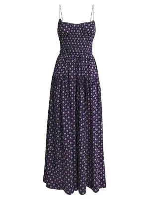 DÔEN Cotton-silk Safia Printed Midi Dress - Navy