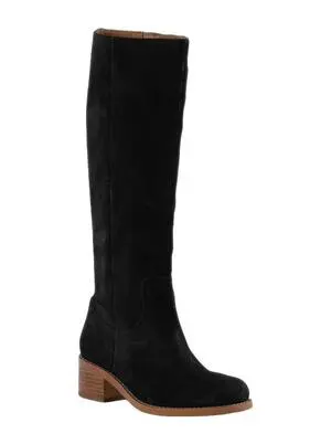 Seychelles Knee-high Suede Boots With Stacked Heel - Black