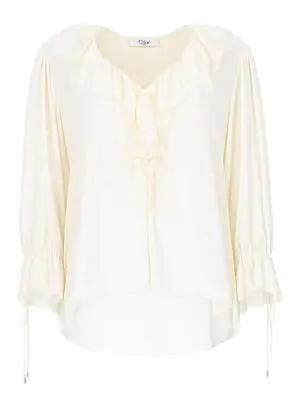 Chloé Crêpe De Chine V-neck Ruffle Top - Ivory