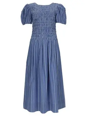 GANNI Striped Cotton Dress - Blue