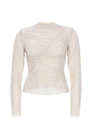 SELF-PORTRAIT Embellished Long Sleeve Top - Ivory