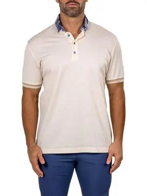 MACEOO Marthyr Textured Contrast Collar Cotton Polo - Beige