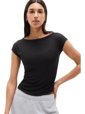 Athleta Perfect Rib Boatneck Tee - Black