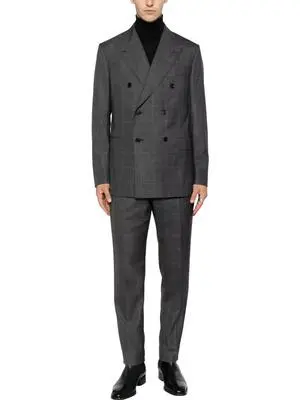 Caruso Check Double-breasted Suit - Grey