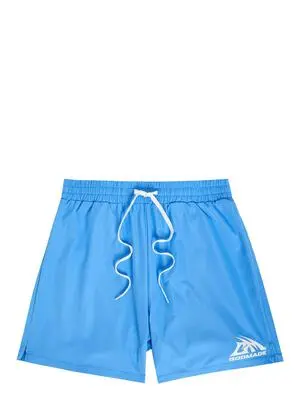 GODMADE Logo-print Cotton Swim Shorts - Blue