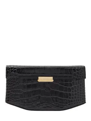 TOTEME Crocodile-embossed Leather Shoulder Bag With Push-lock Fastening - Black