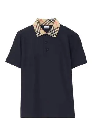 Burberry Burberry Check Collar Short Sleeved Polo Shirt Black