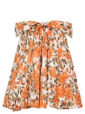 Chloé Cotton Babydoll Mini Dress With Floral Print And Bow Detail - Multi