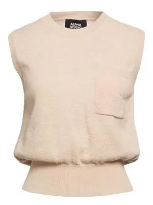 Alpha Studio Sleeveless Crewneck Sweater With Pocket - Beige