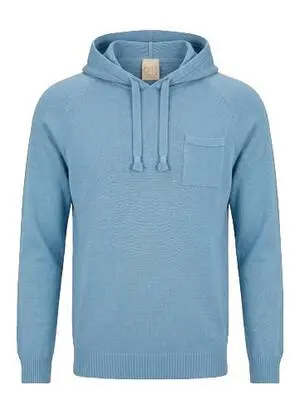 H953 Cotton Hooded Sweater With Chest Pocket - Blue